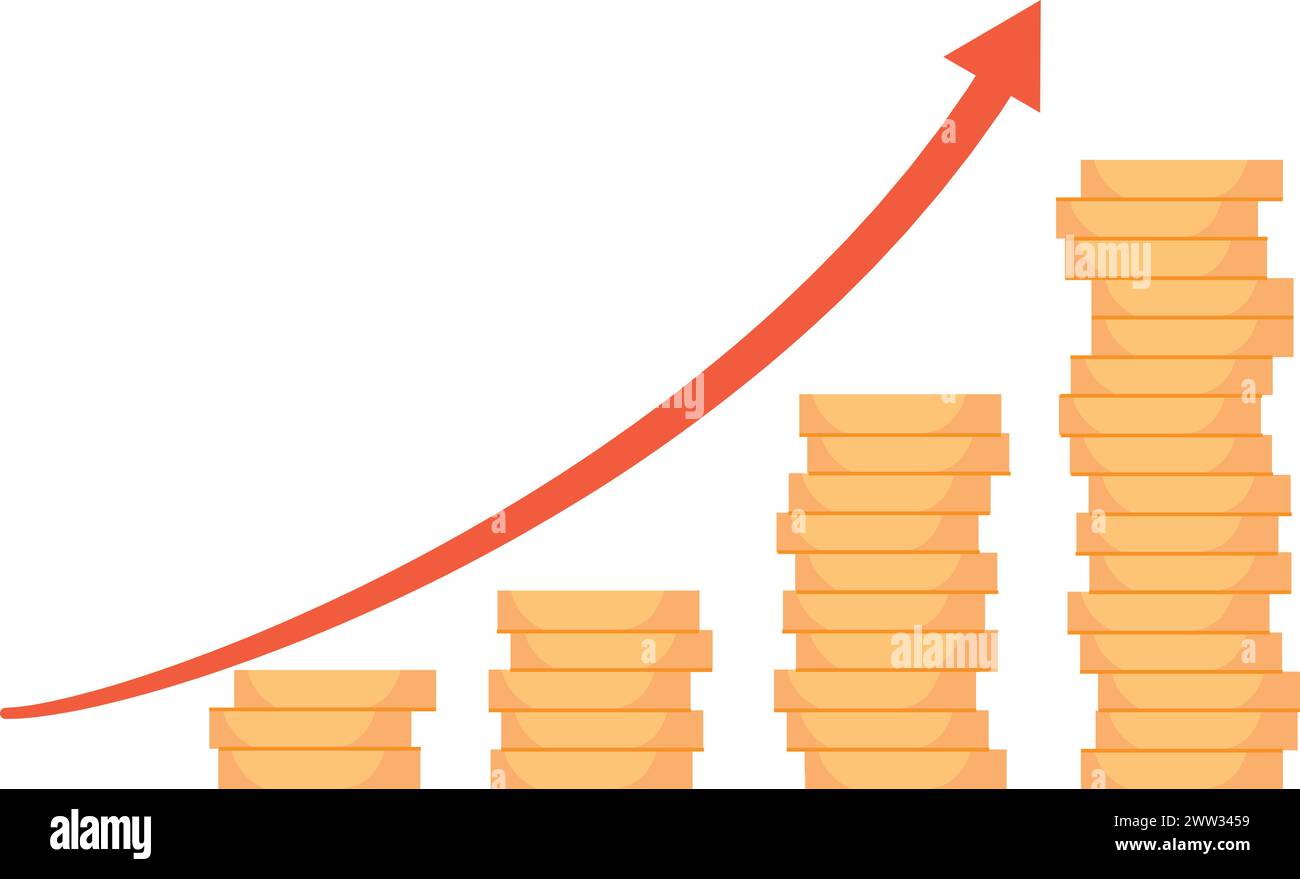 Financial growth. Gold coin stack with red arrow isolated on white background Stock Vector Image ...