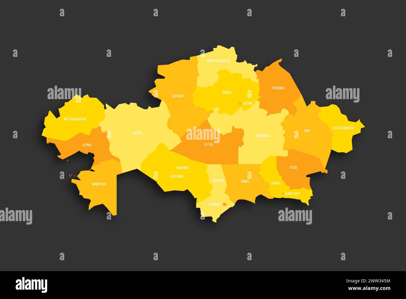 Kazakhstan political map of administrative divisions - regions and ...