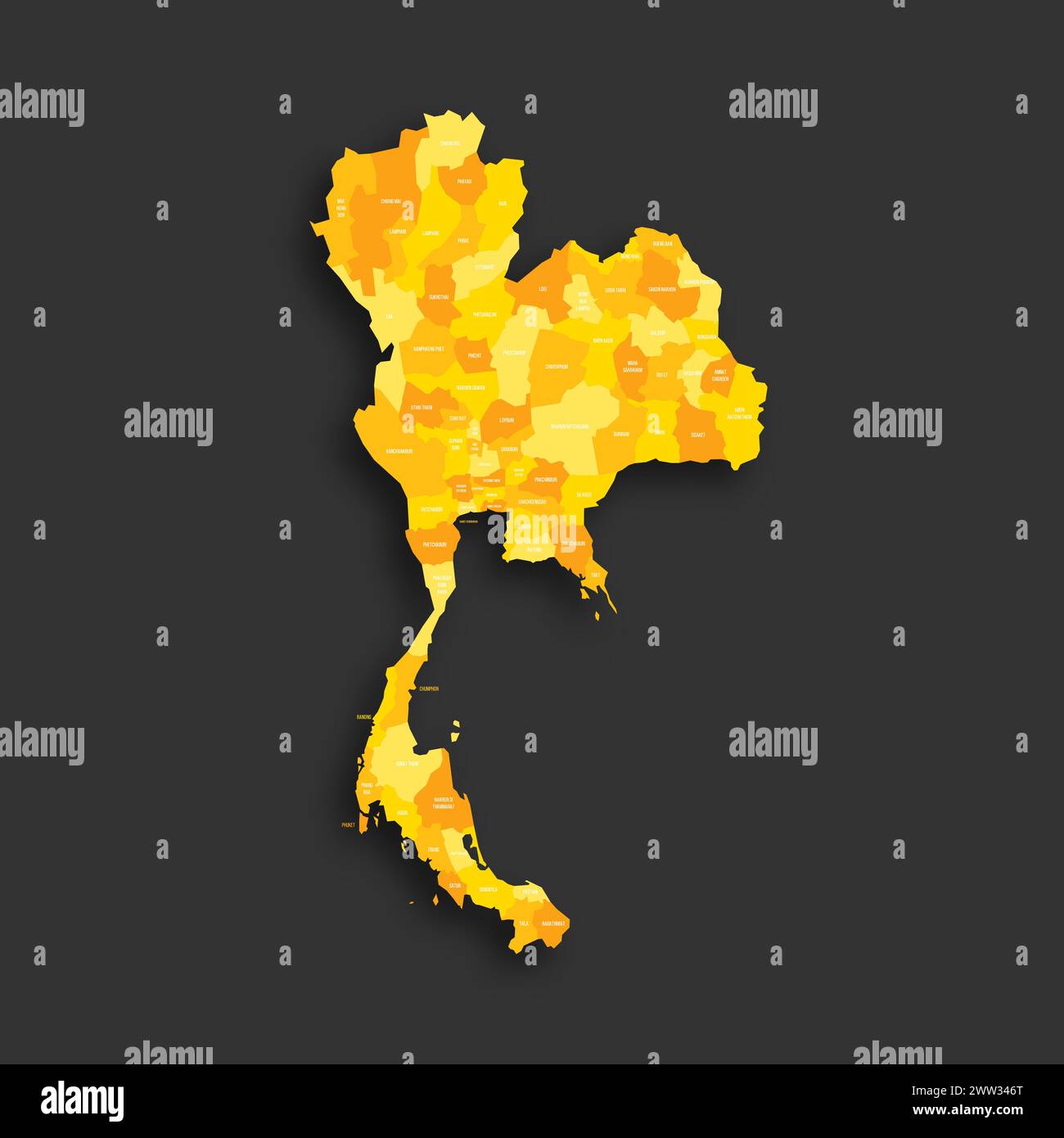 Thailand political map of administrative divisions - provinces. Yellow ...