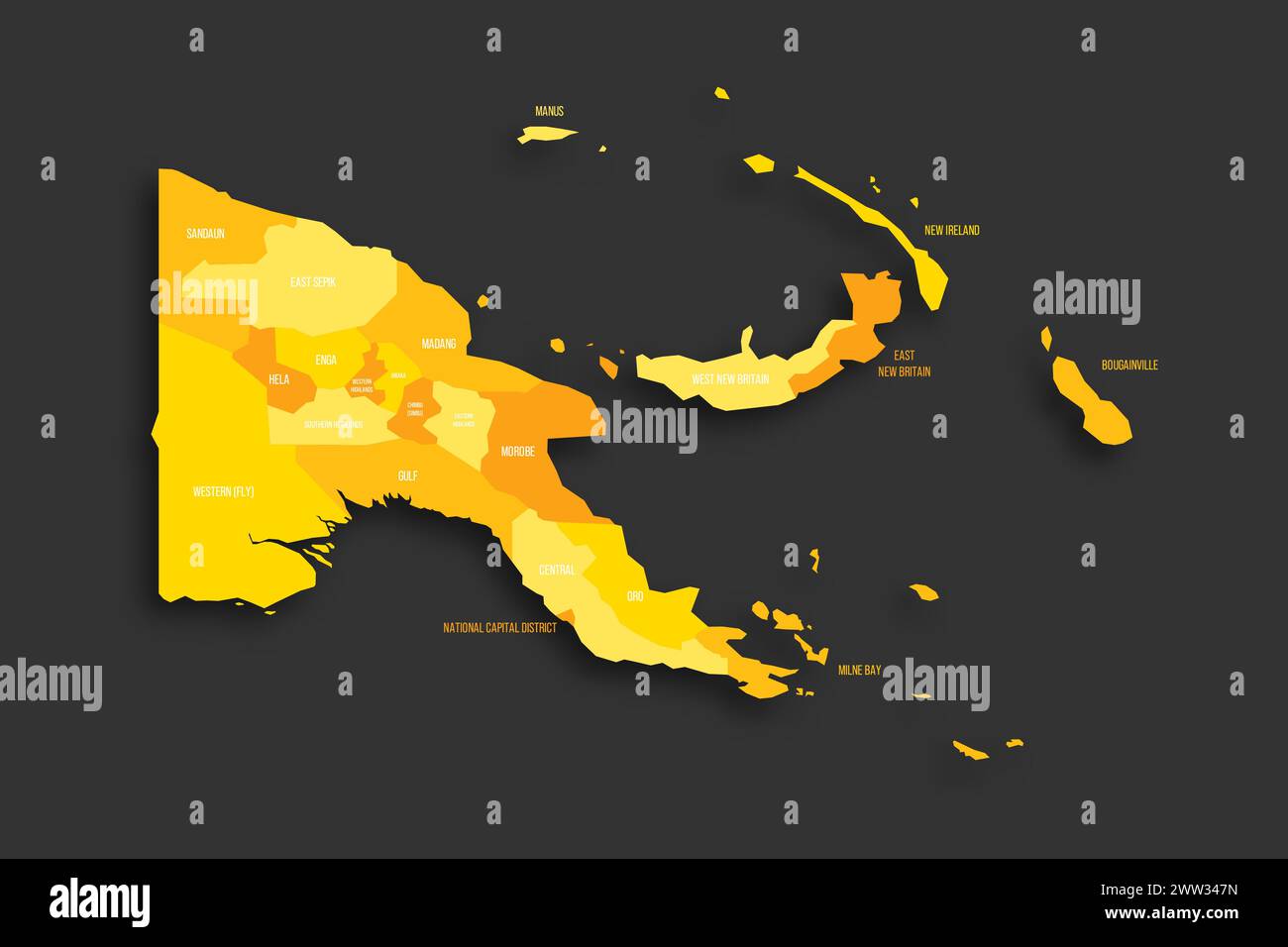 Papua New Guinea political map of administrative divisions - provinces ...
