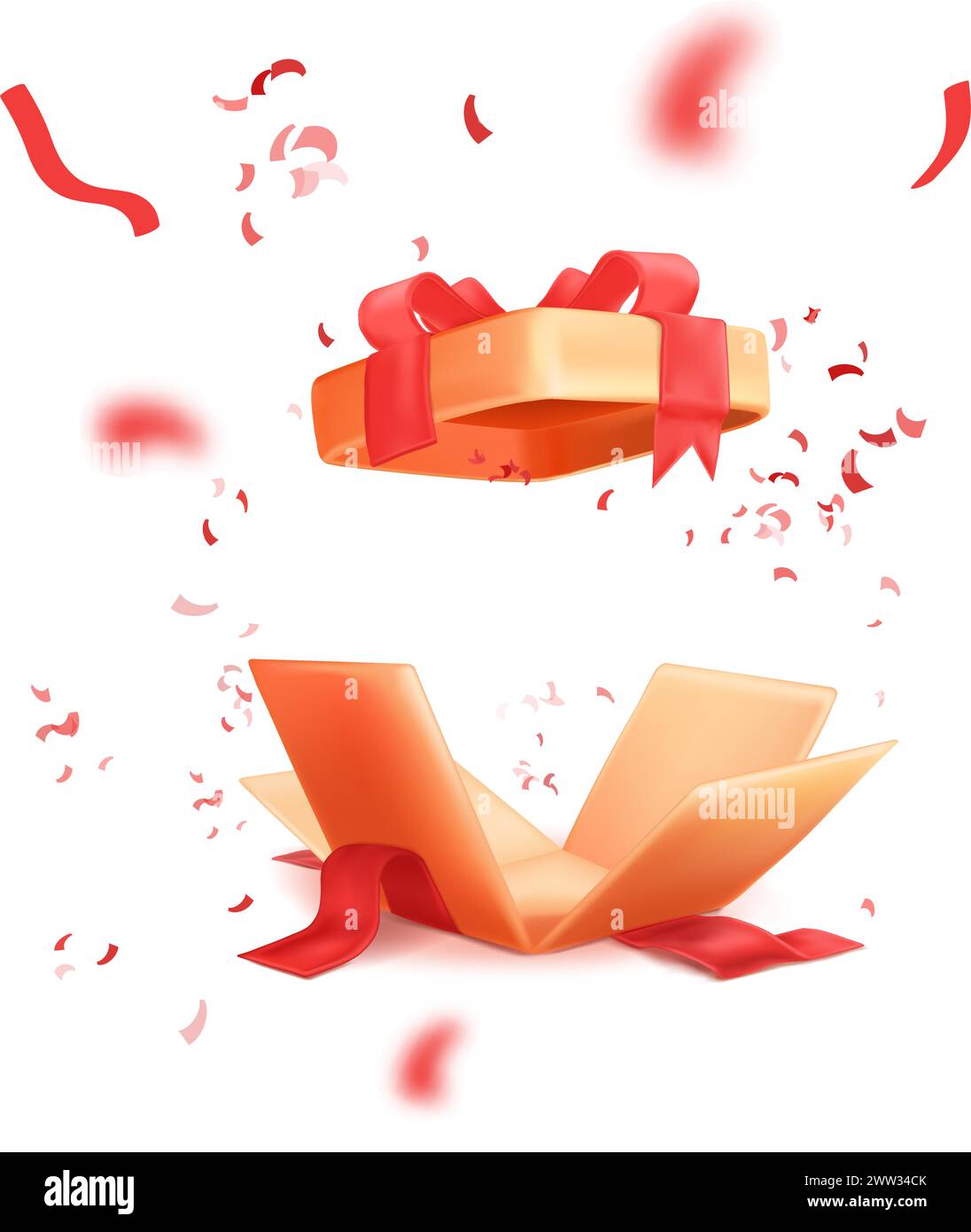 Surprise gift explosion. Open present box burst isolated on white ...