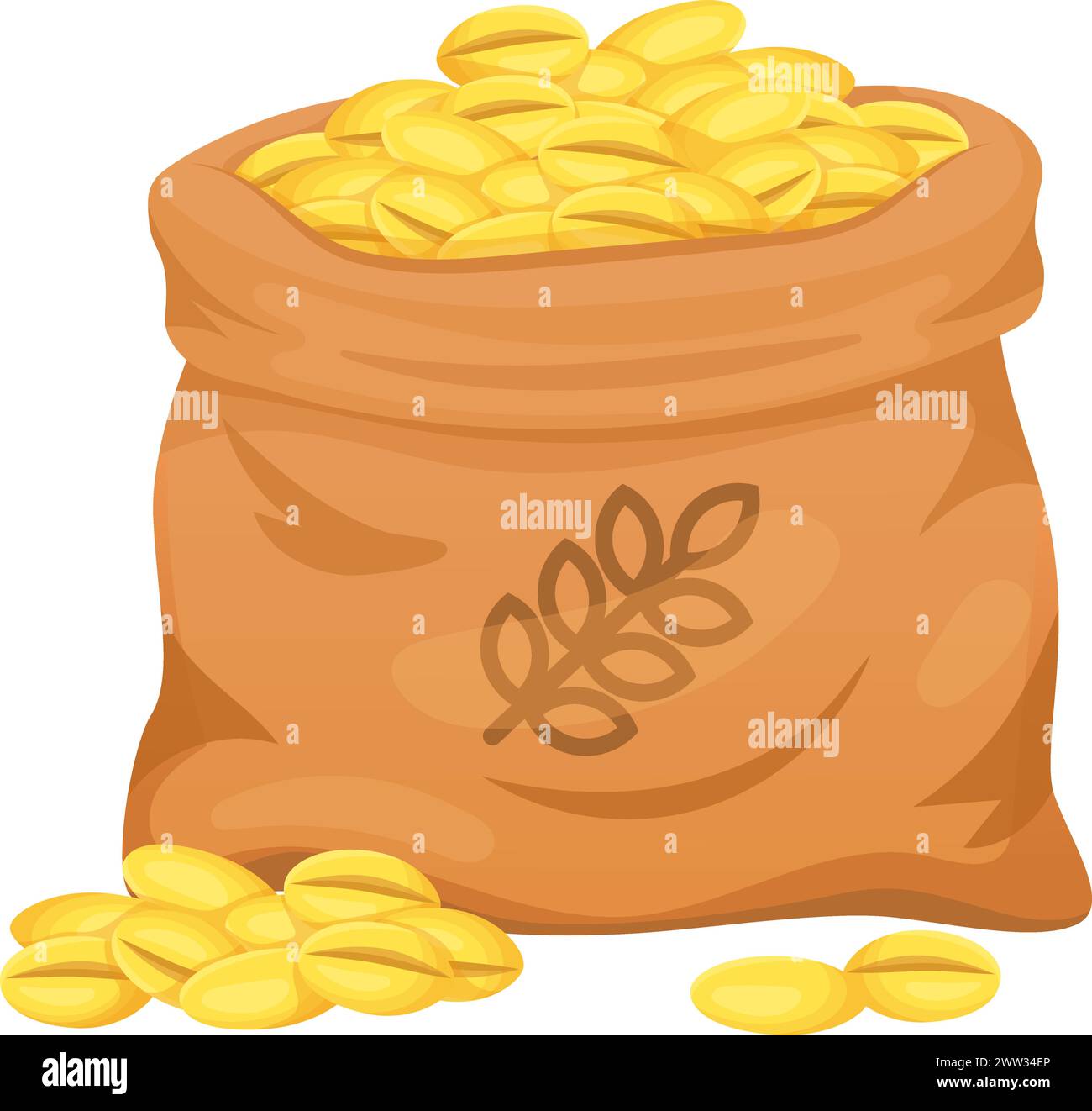 Grain sack. Cereal crop seeds in cartoon canvas bag isolated on white ...