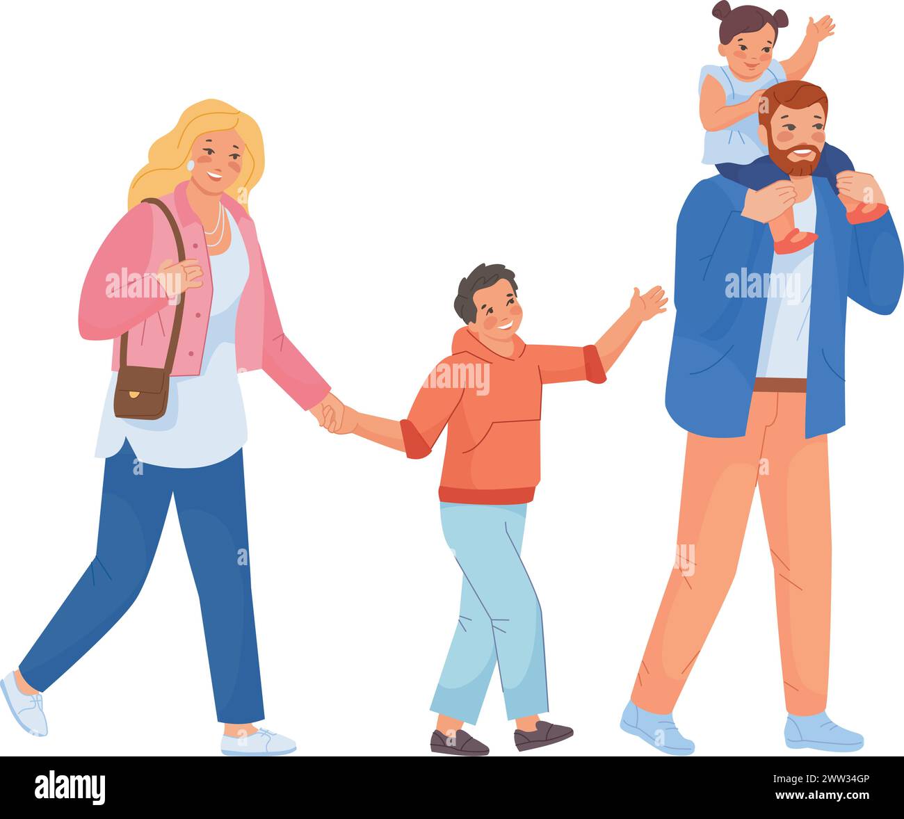 Happy family walking together. Cheerful parents and kids outdoor ...
