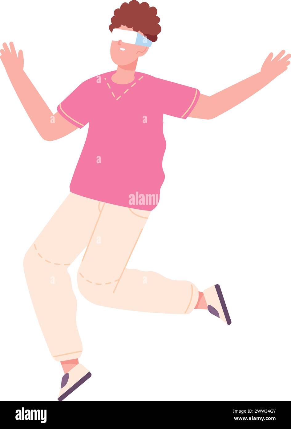 Young man in virtual reality glasses. Walking in vr headset isolated on ...