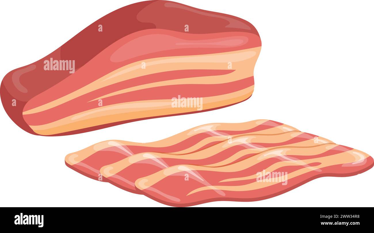 Smoked bacon. Cooked pork meat cartoon icon isolated on white ...