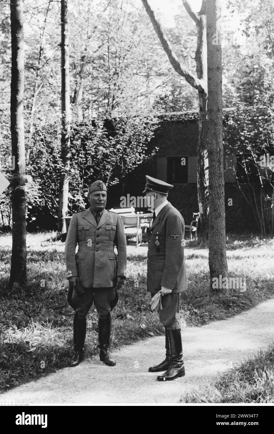 Adolf Hitler (right) and Benito Mussolini at the Fuhrer's headquarters ...