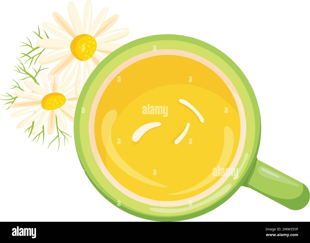 Chamomile tea icon. Hot herbal drink top view isolated on white ...