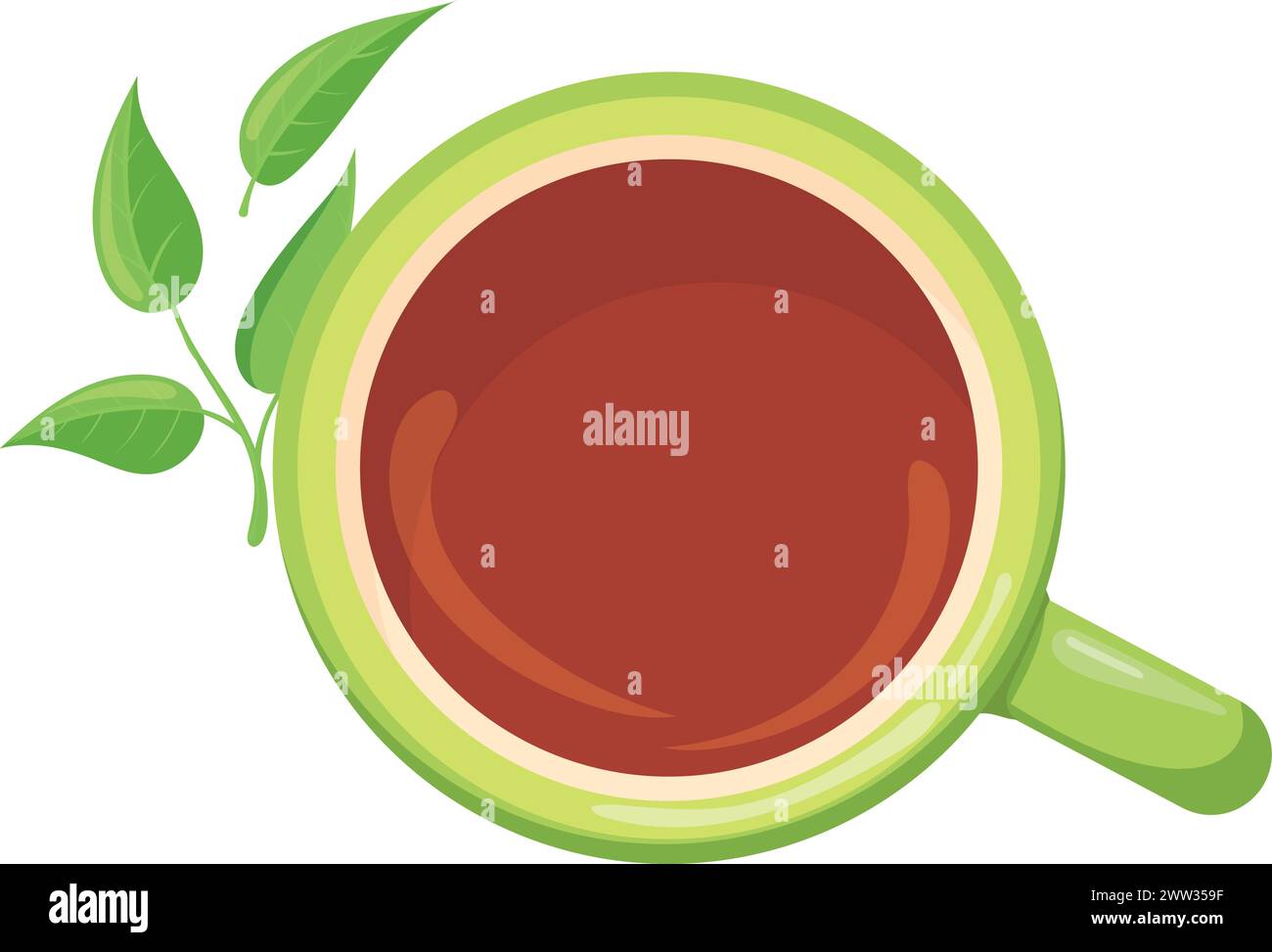 Black tea hot drink cup top view isolated on white background Stock ...