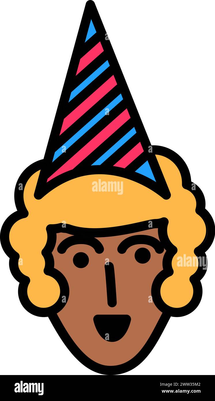 Party Woman face front view in cone cap placed on head, birthday symbol ...