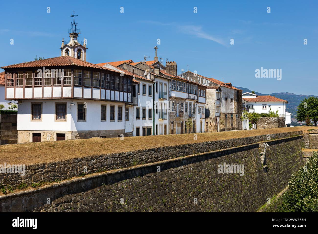Ancient Valença Fortress ramparts overlooking a charming street lined ...