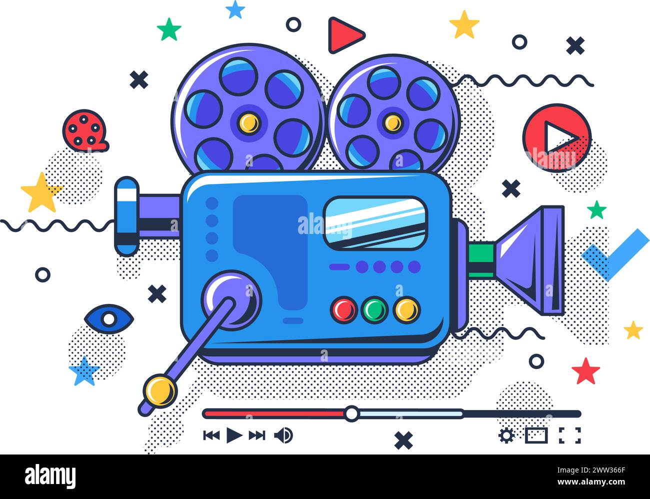 Vintage video camera. Cinematography premiere concept. Horizontal ...