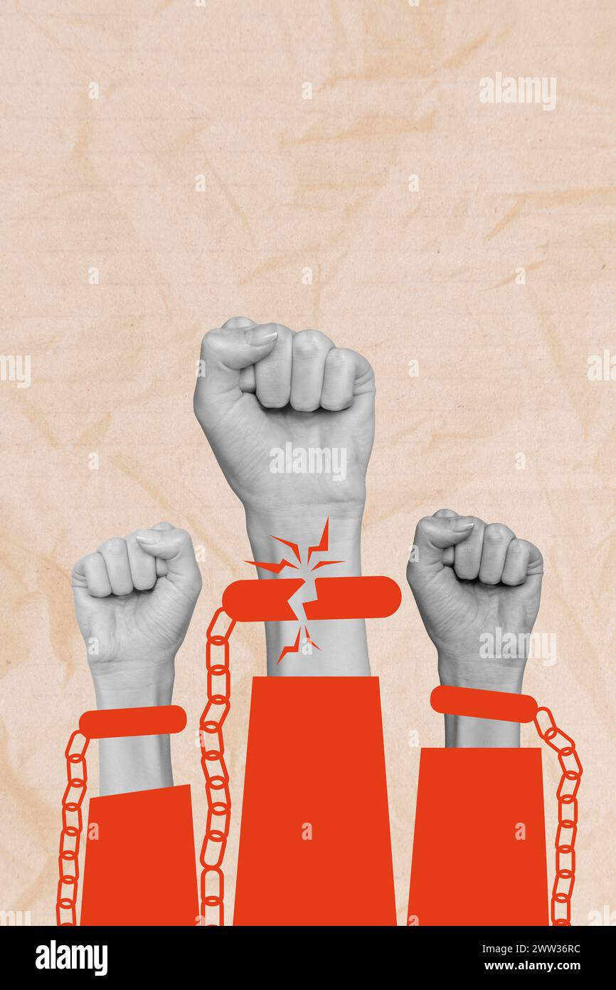 Human rights day collage placard illustration of fists up fight ...