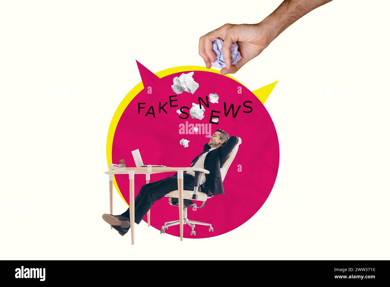 3D photo collage composite artwork sketch image of relaxed worker ...