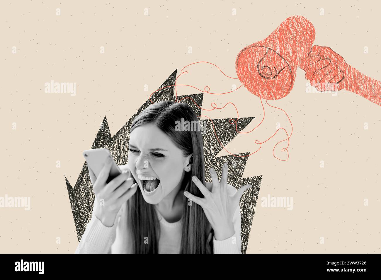 Trend artwork sketch image composite 3D photo collage of angry young ...