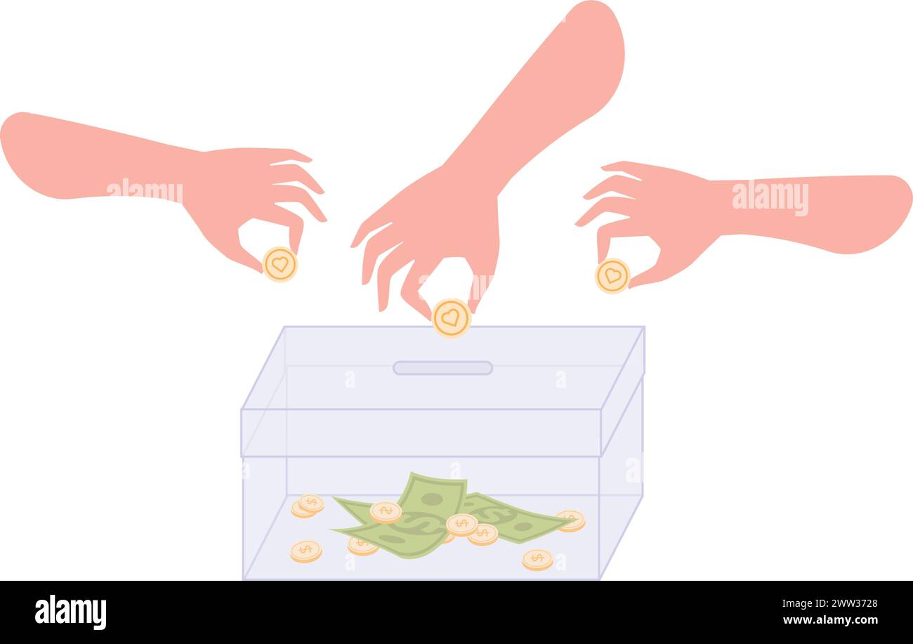 Hands collecting money for charity or community needs isolated on white ...