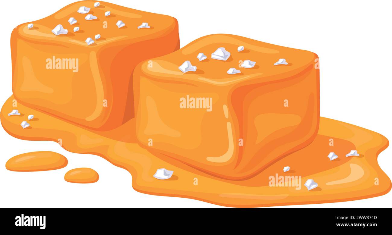 Salted caramel cubes. Toffee sweet cartoon candy isolated on white ...