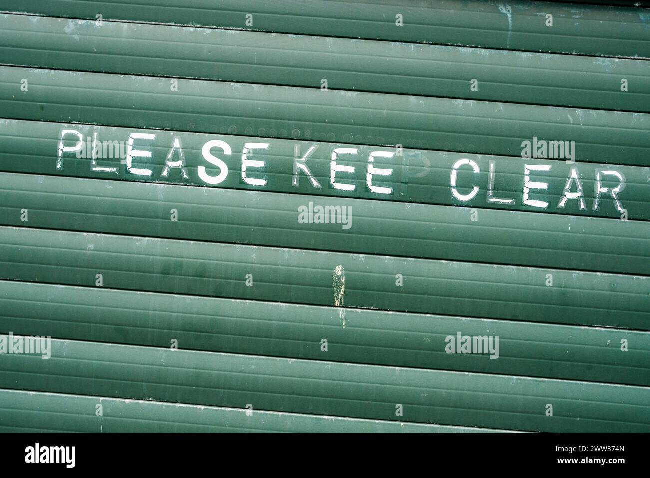 Please Keep Clear sign on a garage door in Newquay in Cornwall in the ...