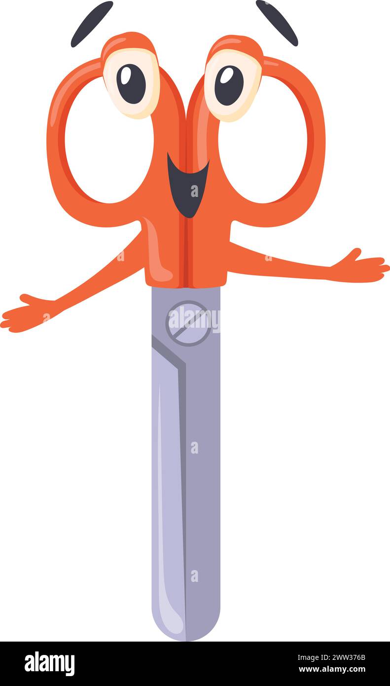 Happy scissors. Cartoon character. School supply mascot isolated on ...