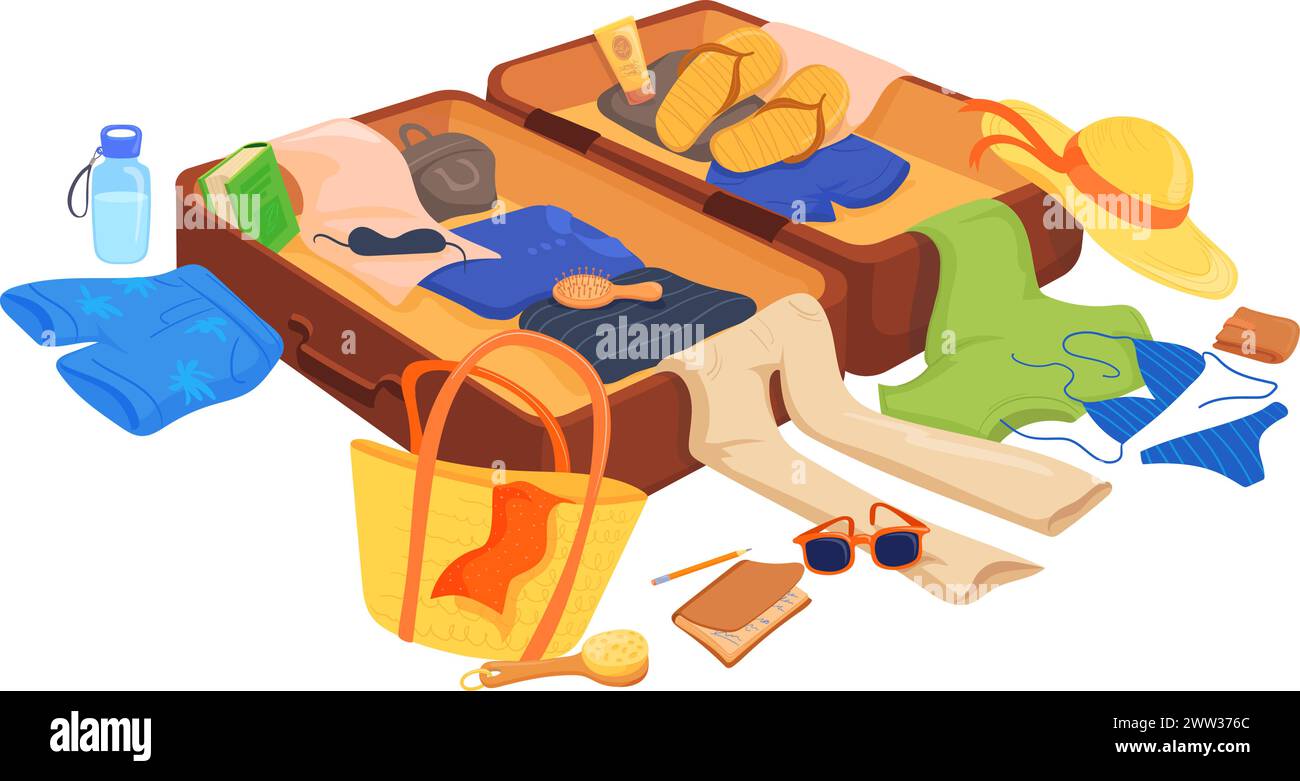 Open suitcase clothing Stock Vector Images - Alamy