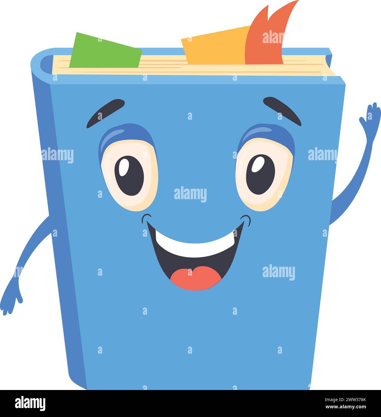 Book waving hand. Knowledge cartoon mascot. Education character ...