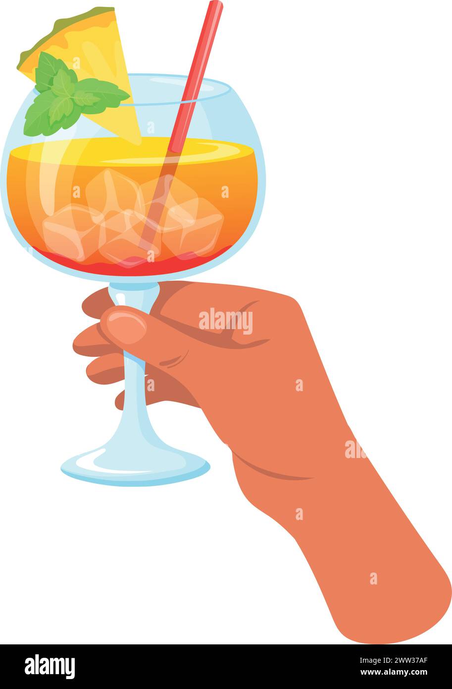 Hand hold pina colada glass. Summer cocktail drink isolated on white ...