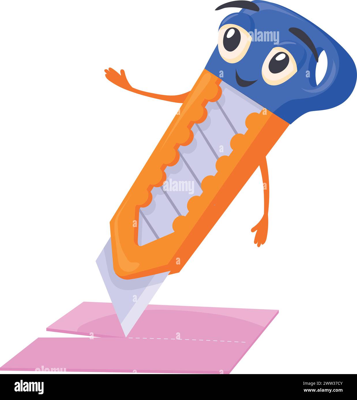 Cutting knife character. Smiling funny school supply isolated on white ...