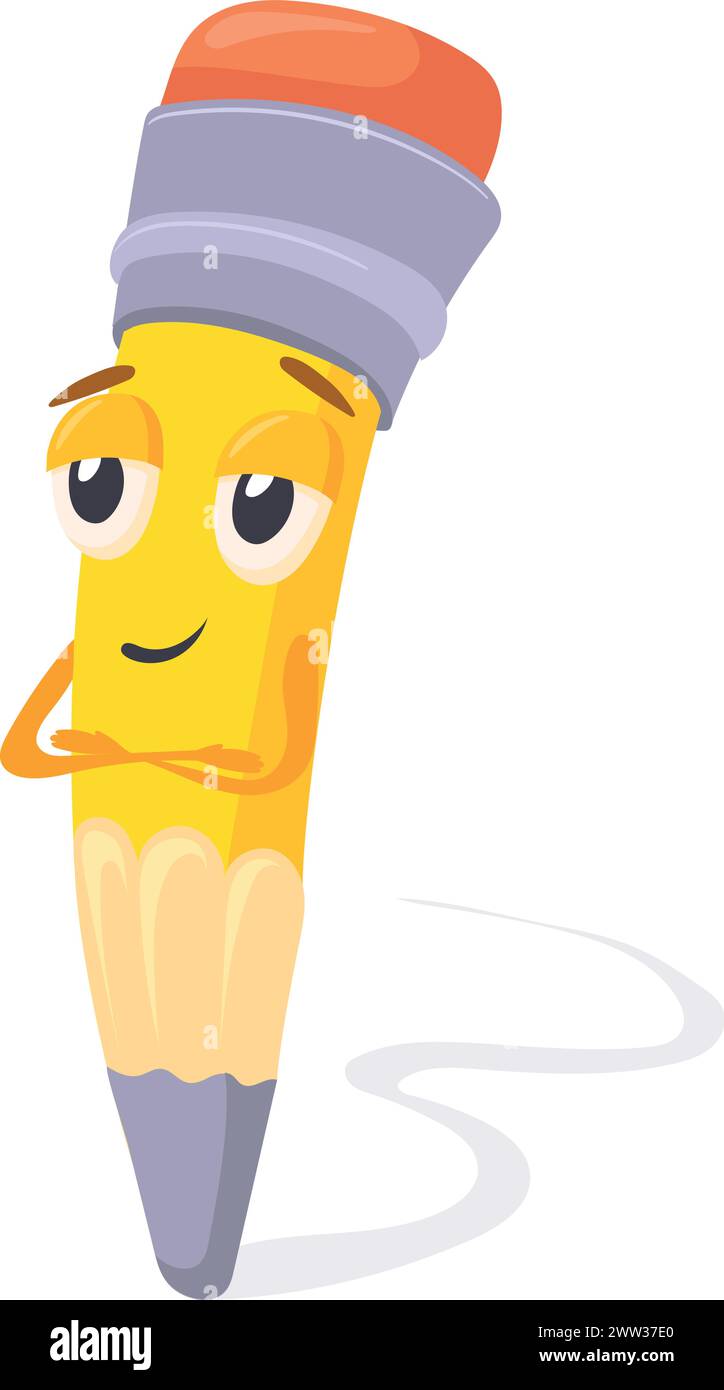 Funny pencil cartoon mascot. Education character with smiling face ...