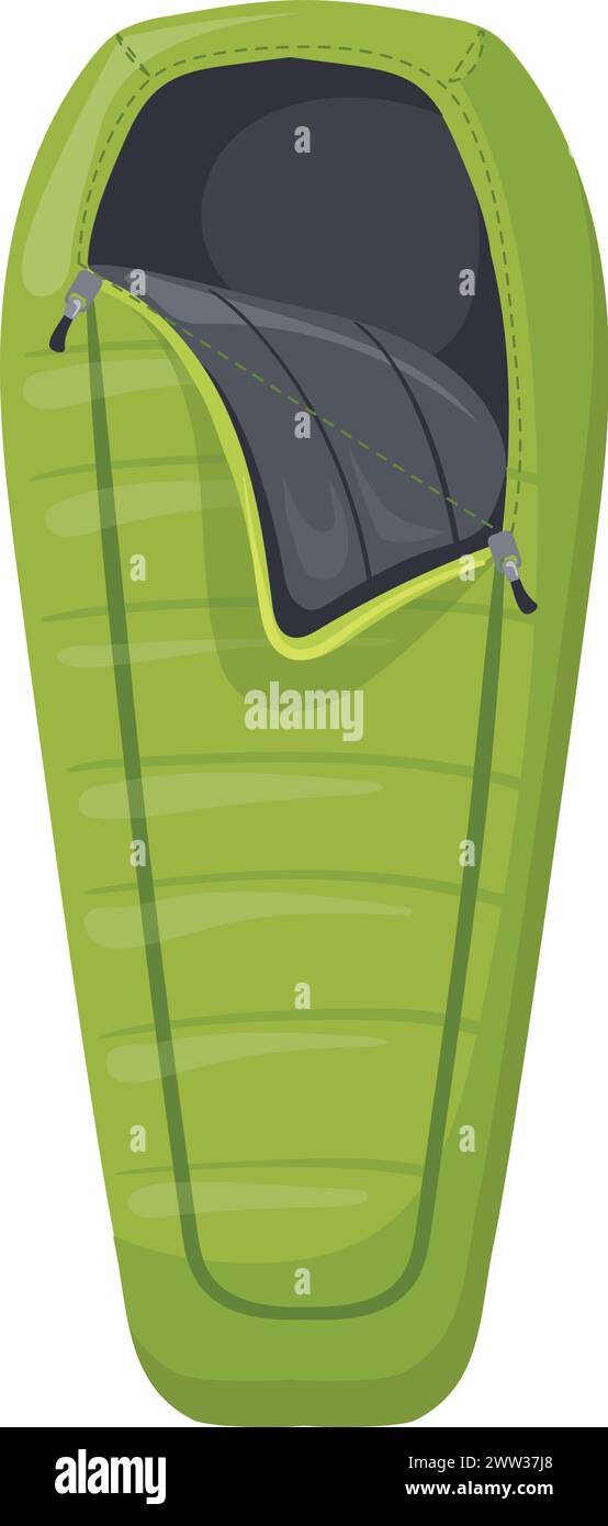 Open sleeping bag cartoon icon. Tourist equipment isolated on white ...