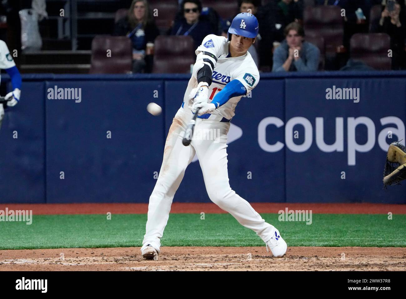 Los Angeles Dodgers designated hitter Shohei Ohtani hits a sacrifice ...