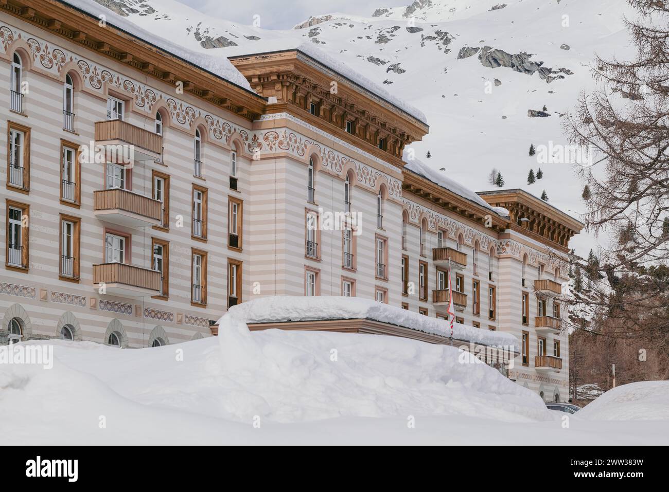Maloja, Switzerland - March 2024: The architecture of the elegant ...