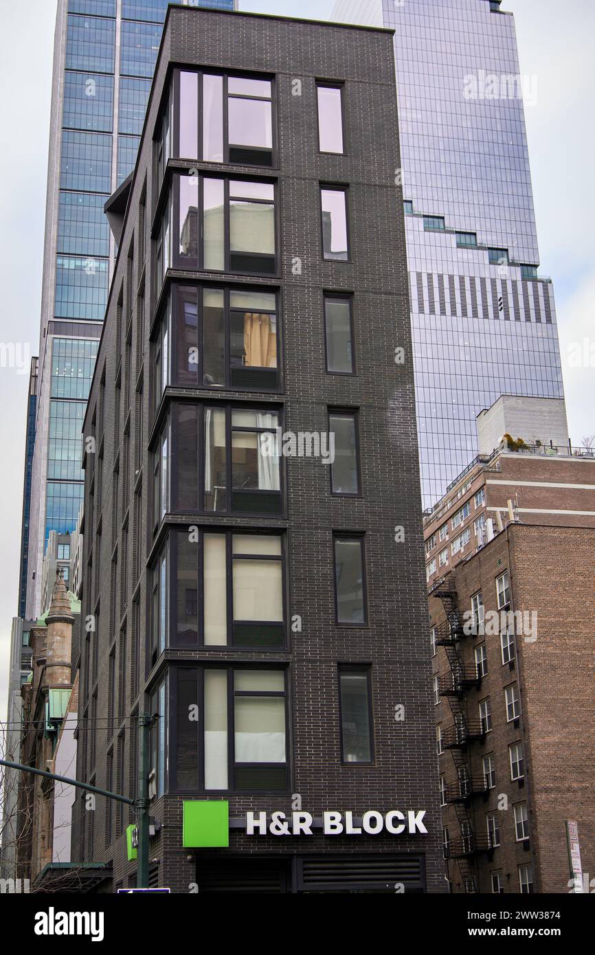 New York, NY, USA - March 21, 2024: H R Block building in New York. It ...