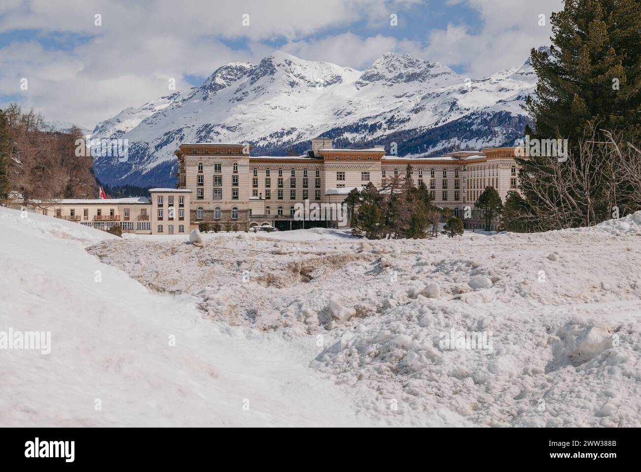 Maloja, Switzerland - March 2024: The architecture of the elegant ...