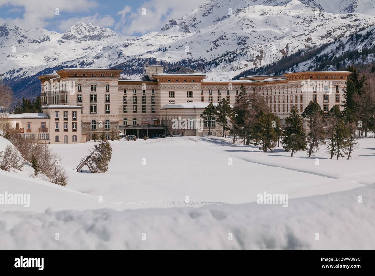 Maloja, Switzerland - March 2024: The architecture of the elegant ...