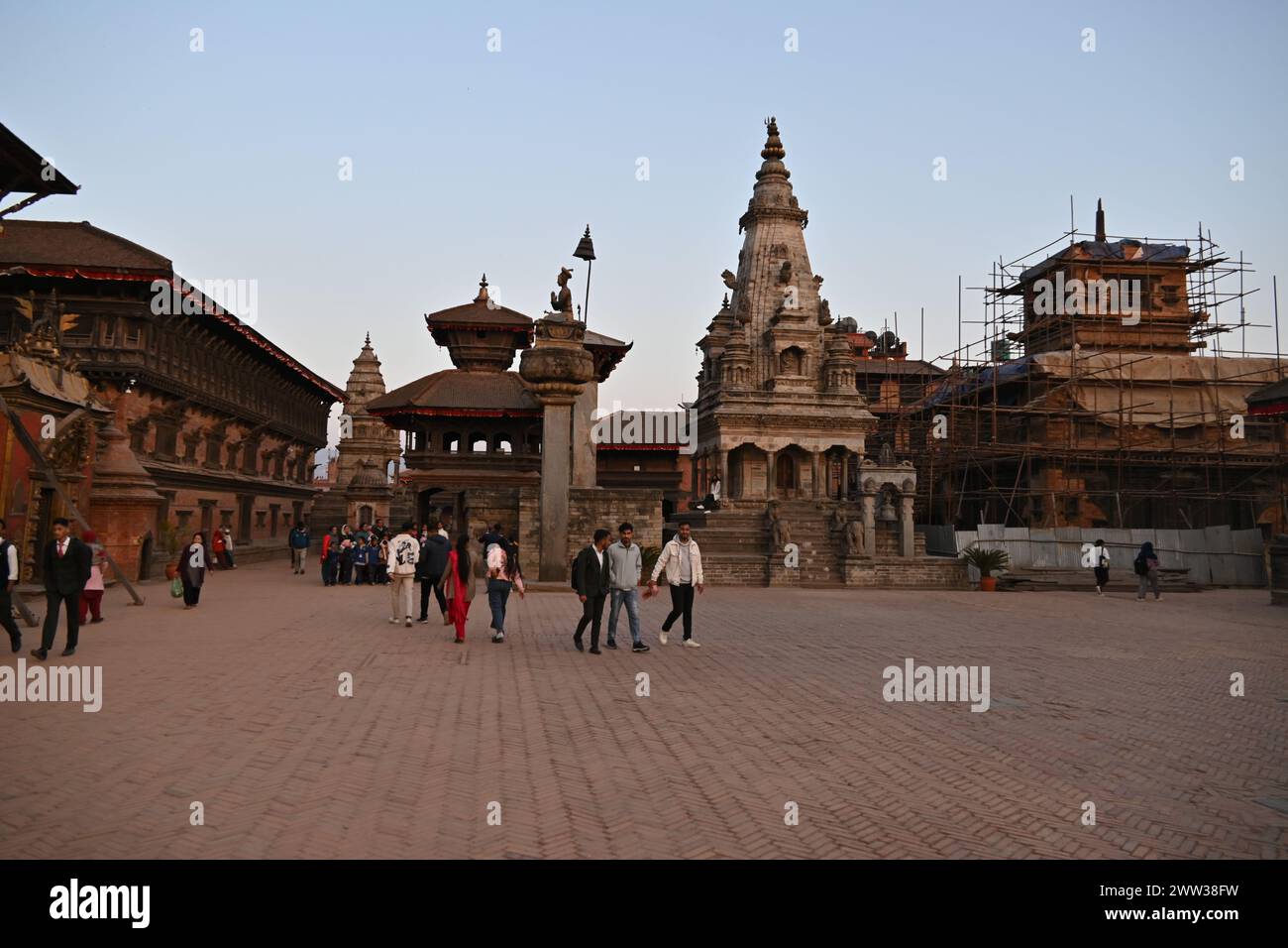 View of the buildings and temples in Durbar square in Bhaktapur, Nepal ...