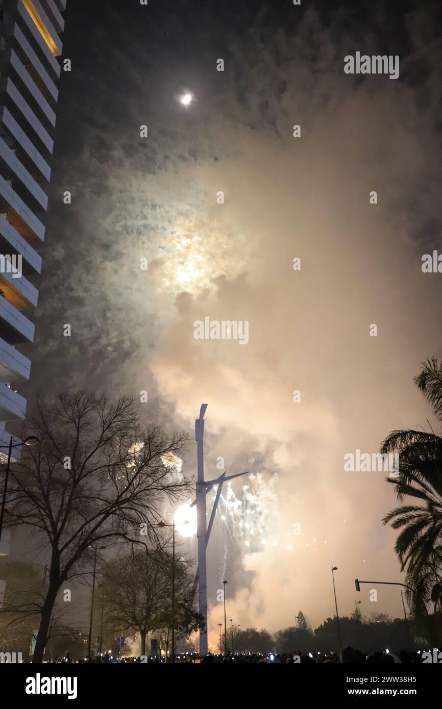 The beautiful fireworks of different colors and shapes exploding in the ...