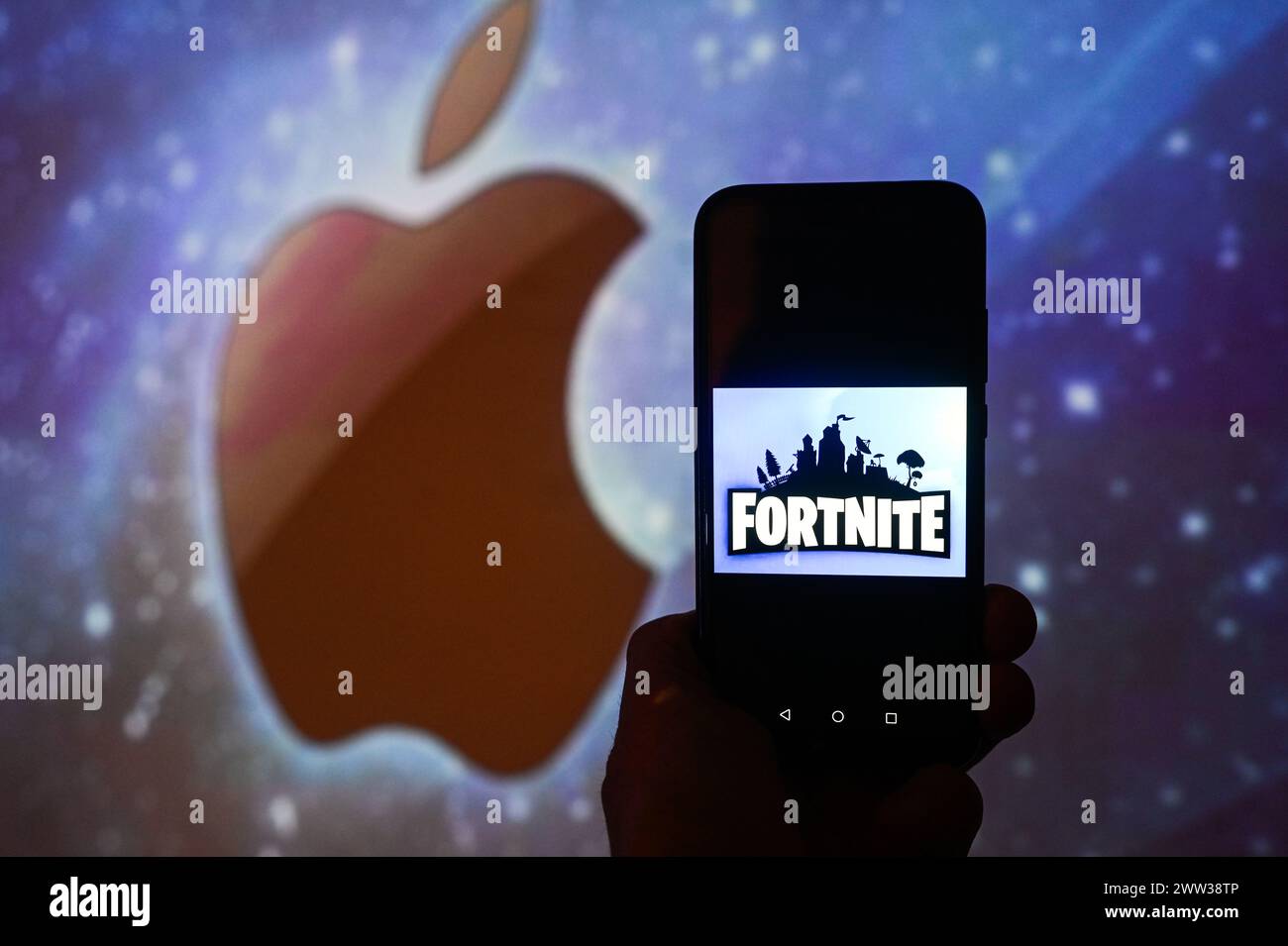 Fortnite logo and apple logo hi-res stock photography and images - Alamy
