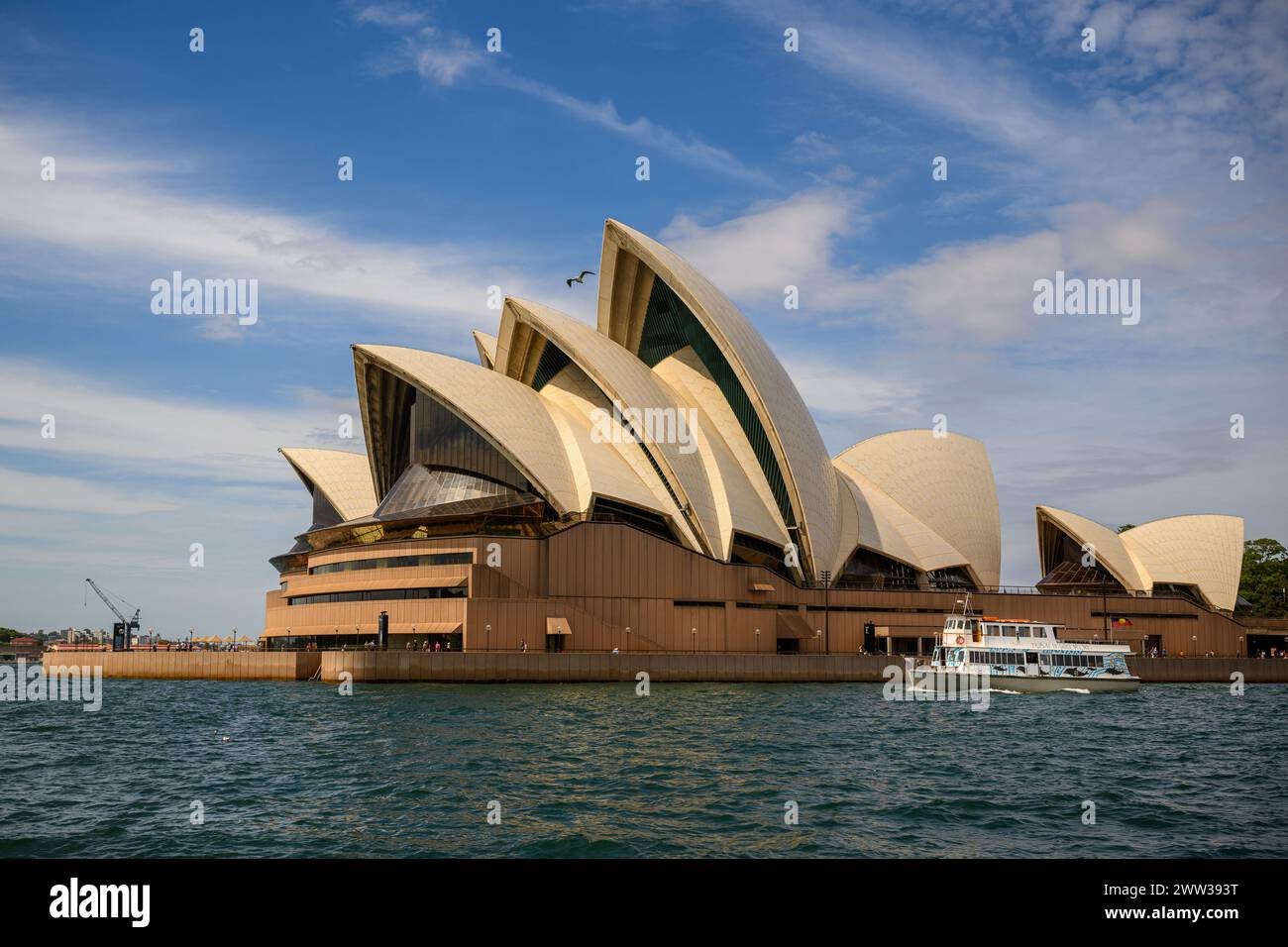 Side view of the Sydney Opera House on a sunny day, Sydney Harbour ...