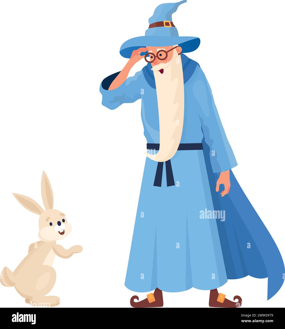 Wizard with rabbit. Fantasy magic character. Sorcerer mascot isolated ...