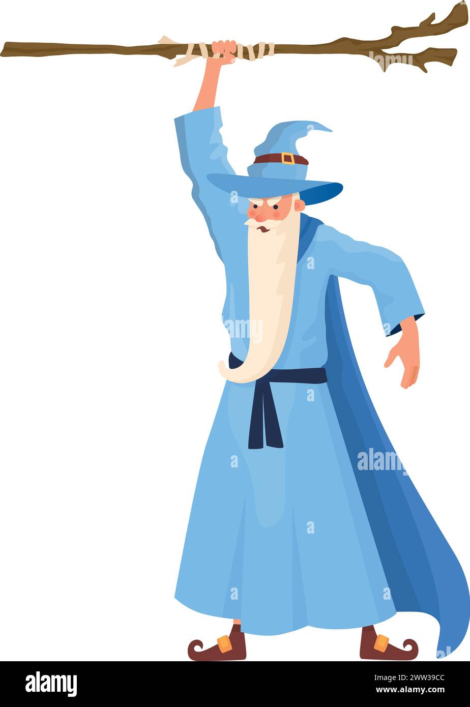 Angry magician with magic weapon. Fairytale old man character isolated ...