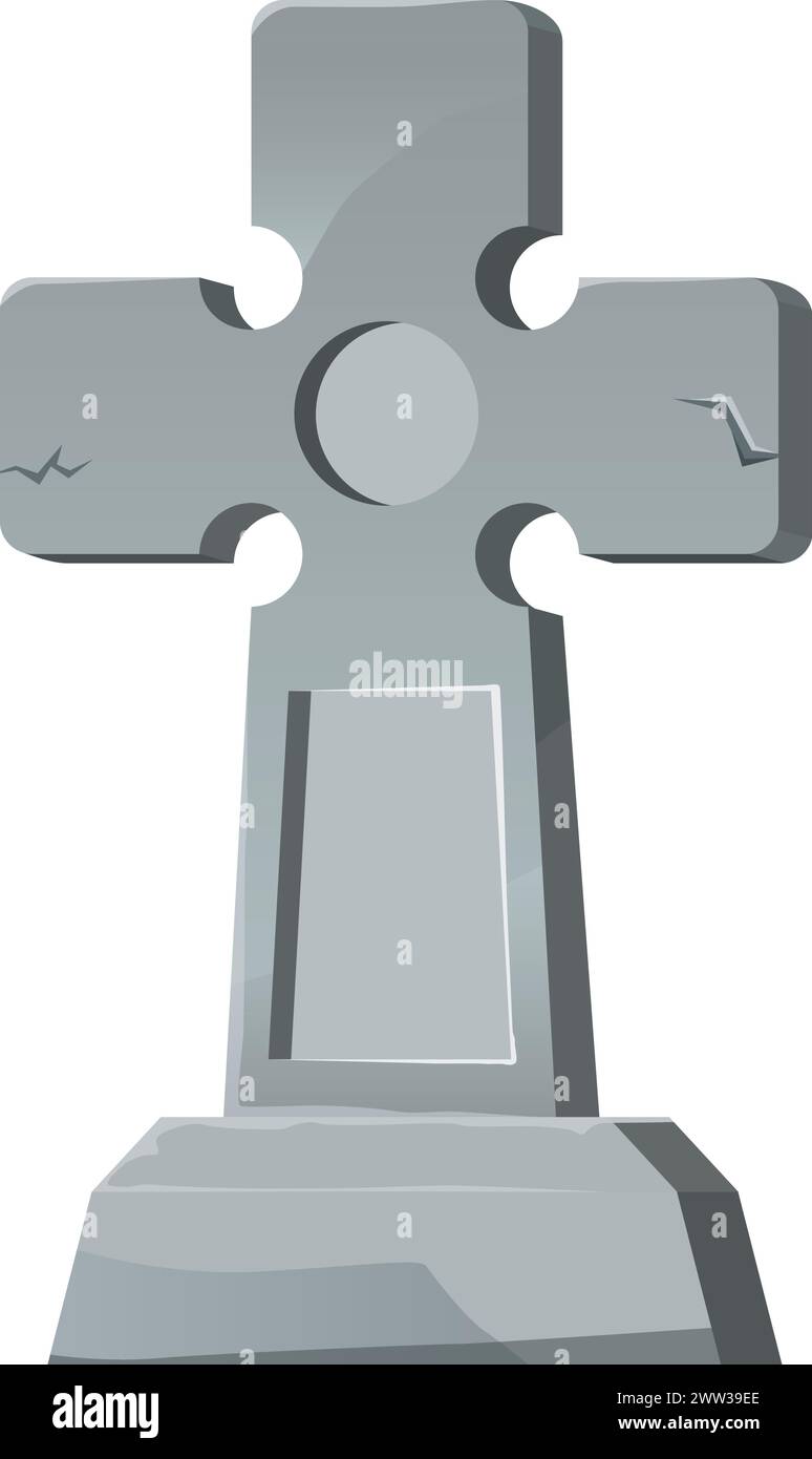 Tombstone cross cartoon icon. Gothic graveyard stone isolated on white background Stock Vector ...