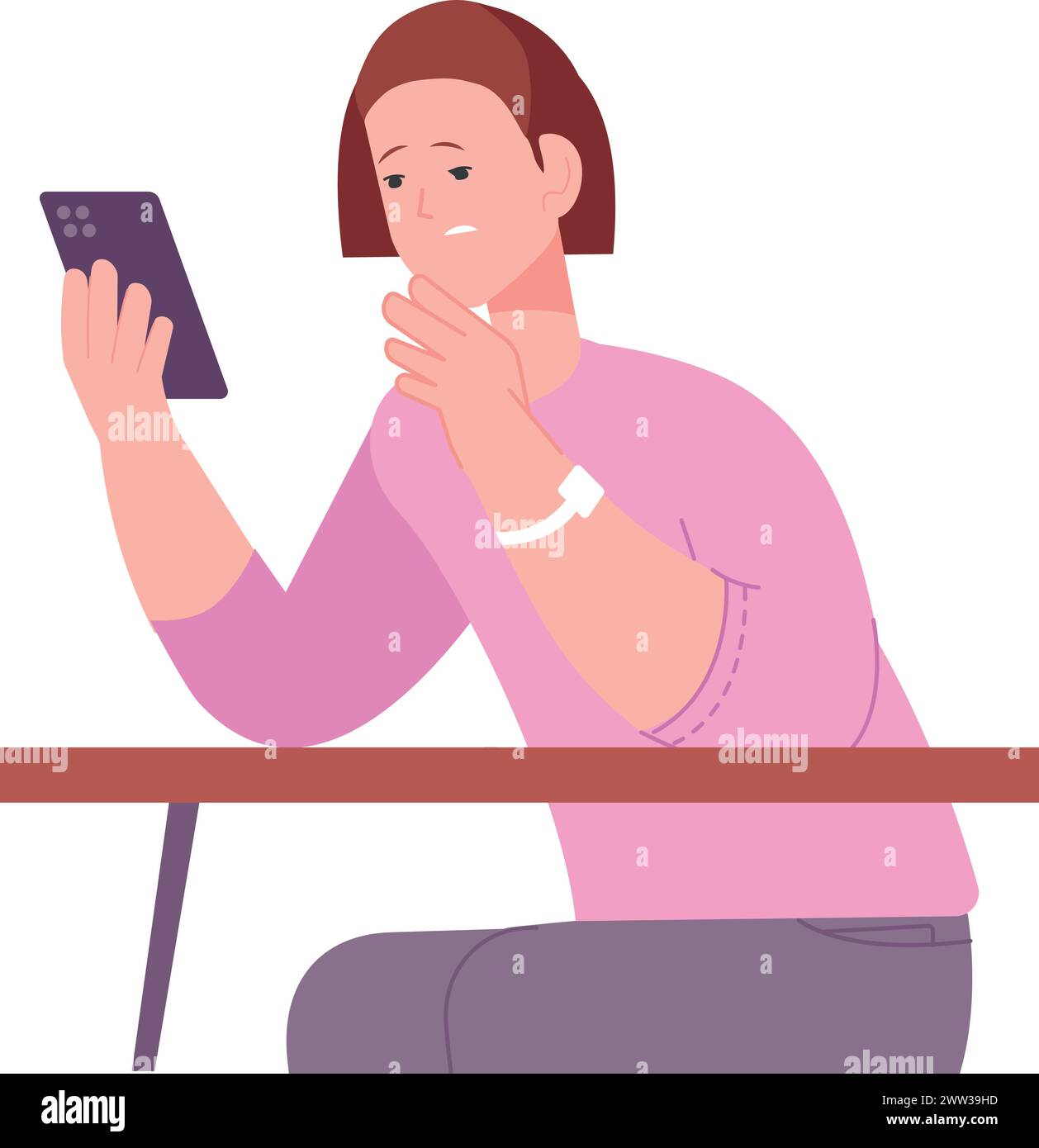 Sad woman looking at smartphone screen. Bad news. Financial failure ...