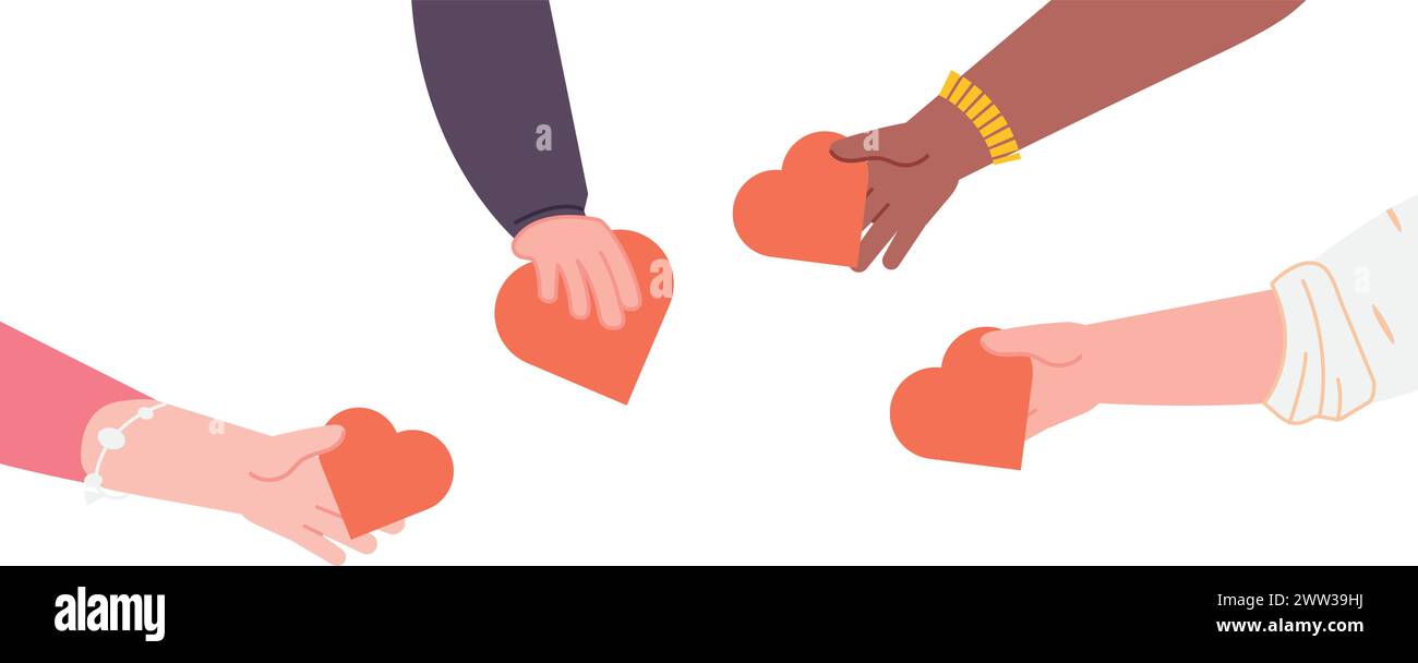 Hands giving hearts. Donation symbol. Care and support isolated on ...