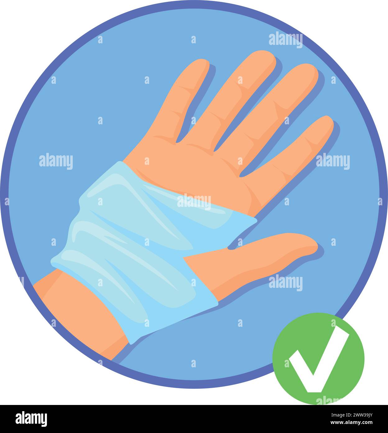 Hand in bandage. Right wound aid. Injury treatment isolated on white ...
