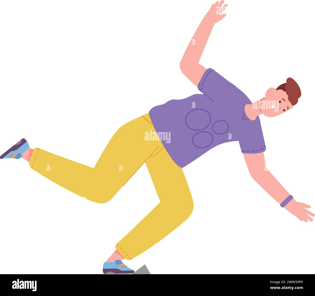 Young man stumbling at rock. Falling down person isolated on white ...