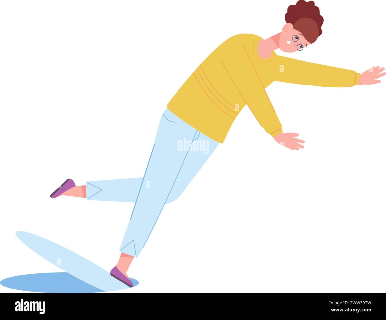 Woman falling in manhole. Person stumbling on round cover isolated on ...