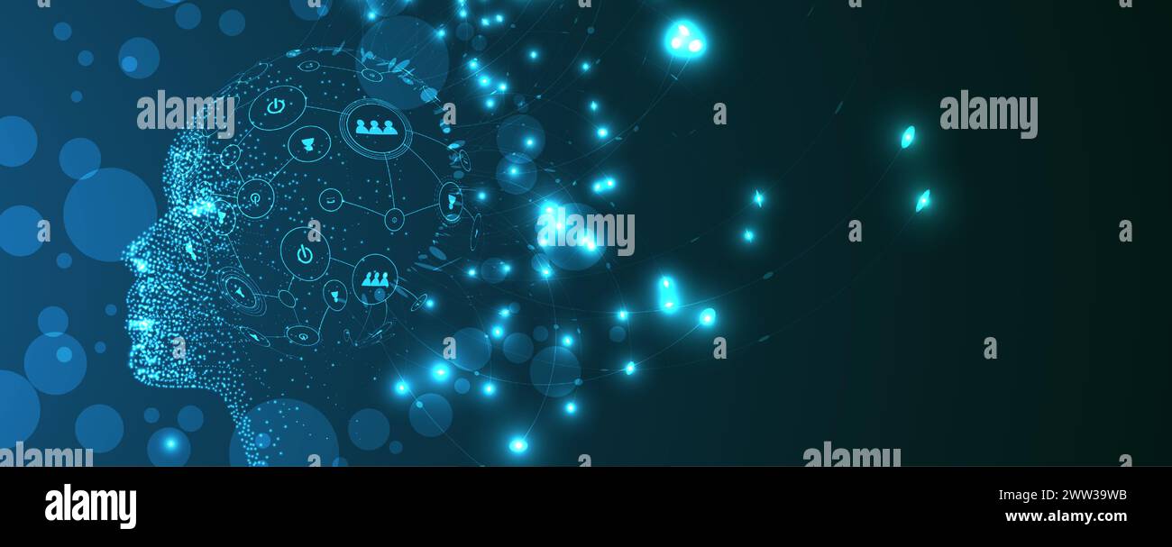 Abstract Artificial intelligence. Cloud computing. Machine learning. Technology web background ...