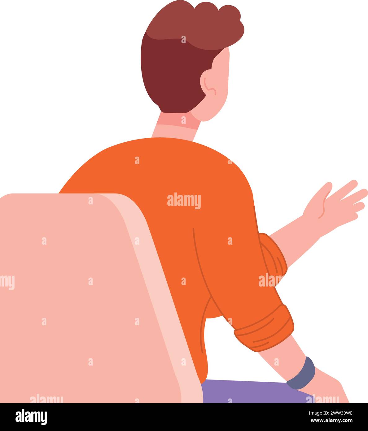 Man gesturing. Person sit on chair rear view isolated on white ...