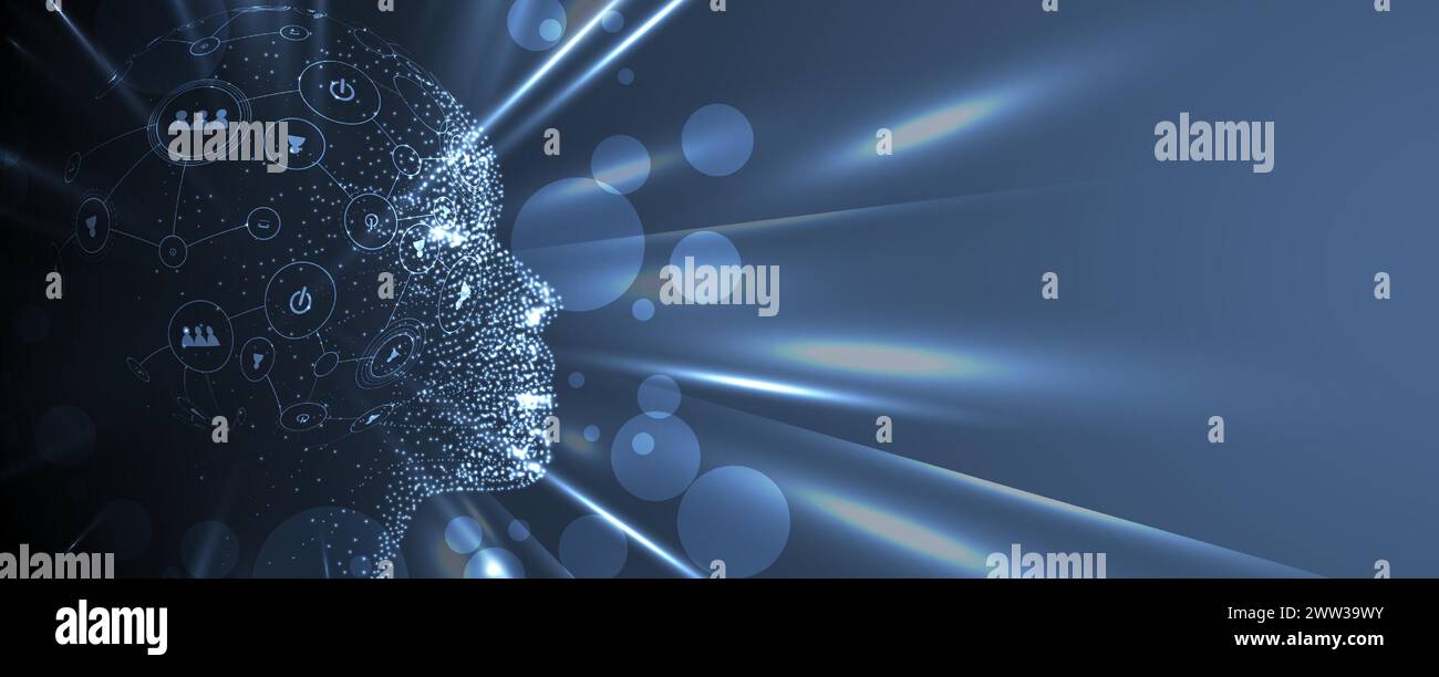 Abstract Artificial intelligence. Cloud computing. Machine learning. Technology web background ...