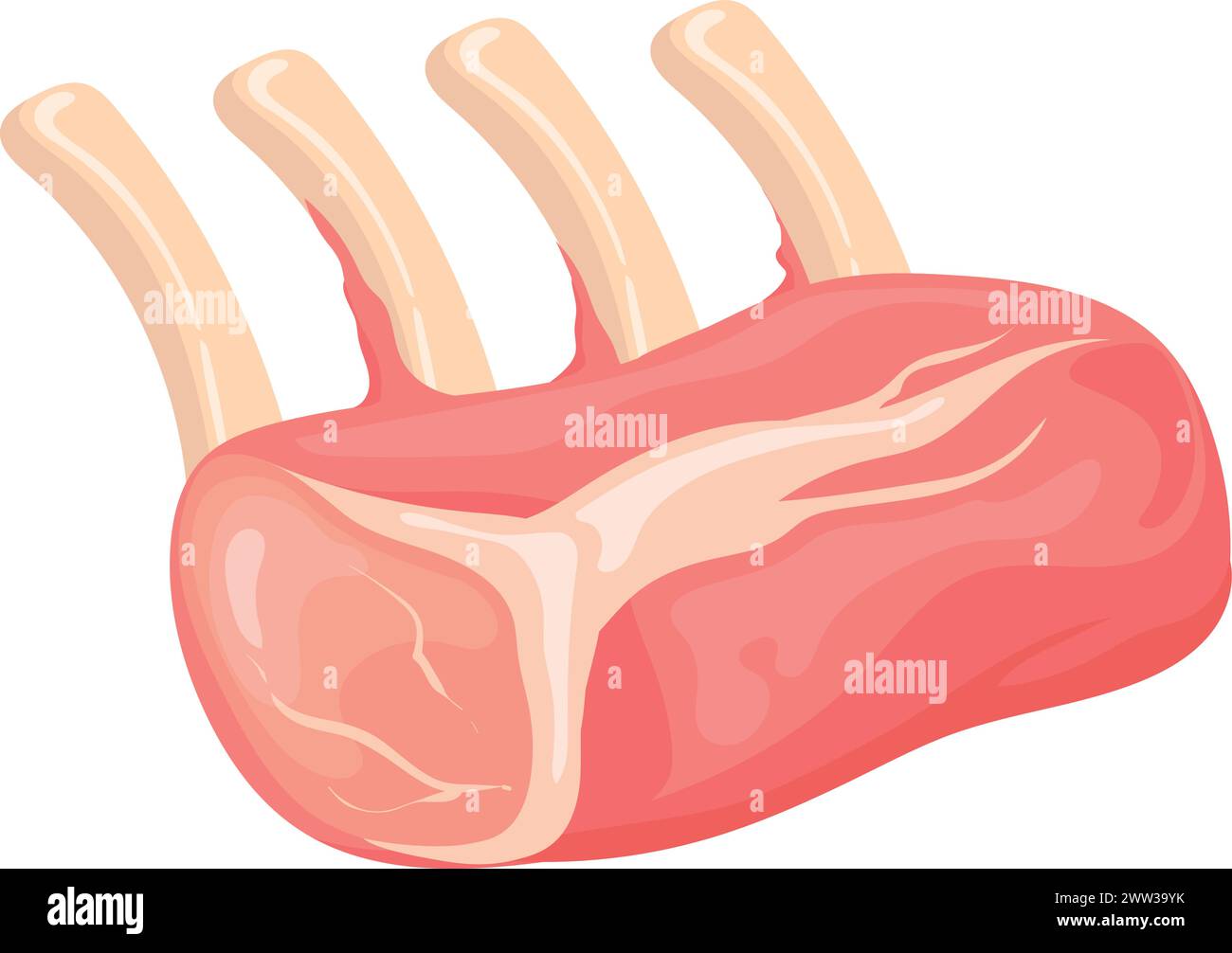Raw ribs meat cartoon icon. Butcher pork symbol isolated on white ...