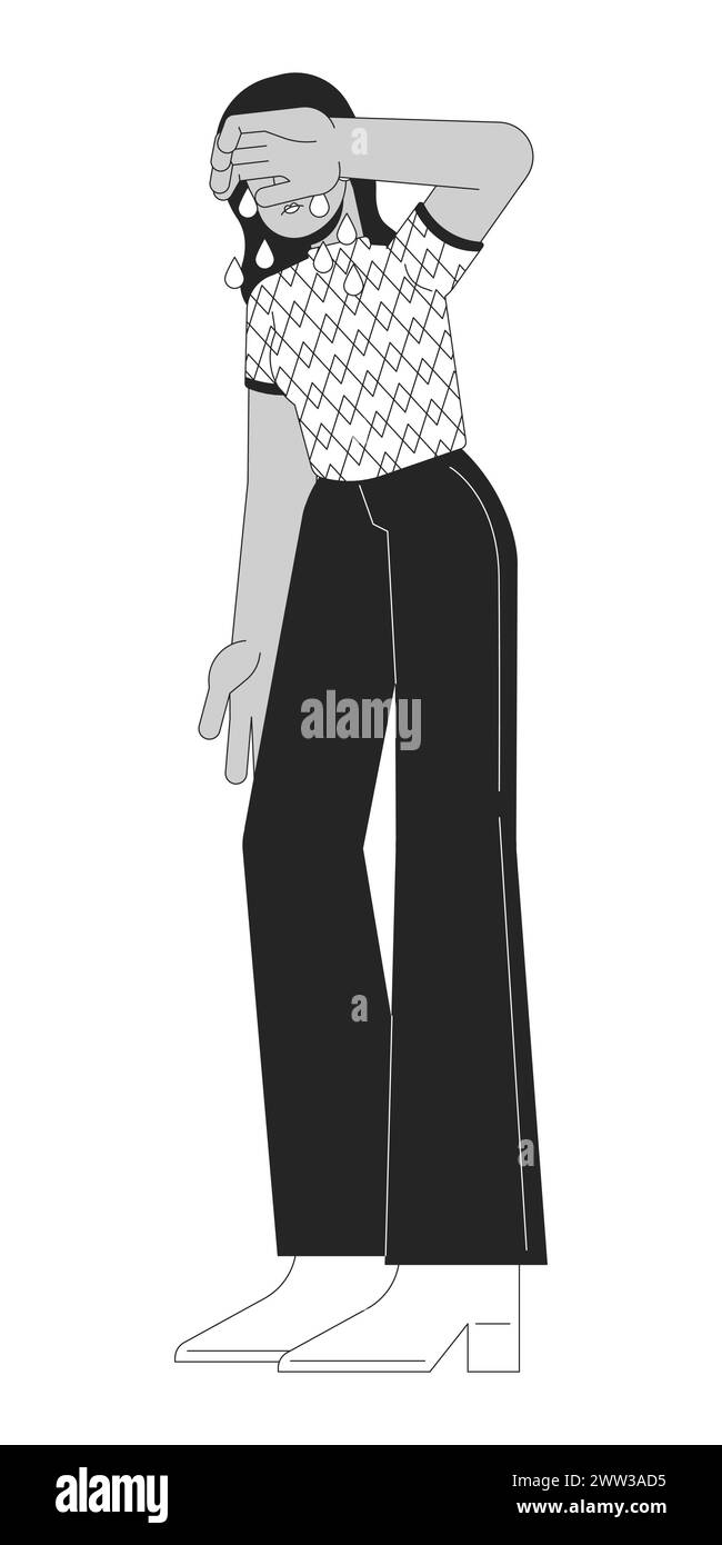 Crying woman tears black and white 2D line cartoon character Stock ...